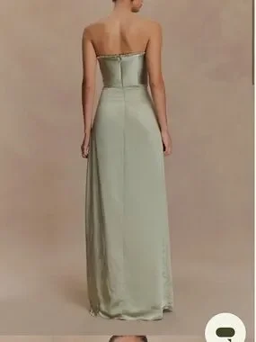 Meshki | Dresses | Meshki Sage Green Strapless Satin Dress With Ruffle ...